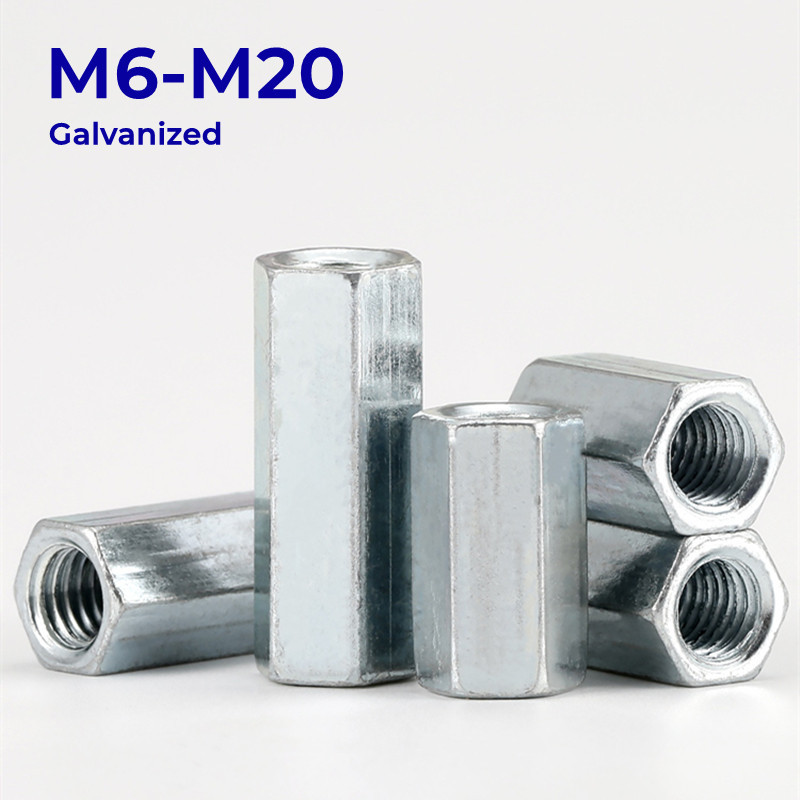 Galvanized Carbon Steel Hex Rod Coupling Nuts M6 M8 M10 M12 M14 M16 M18 ...