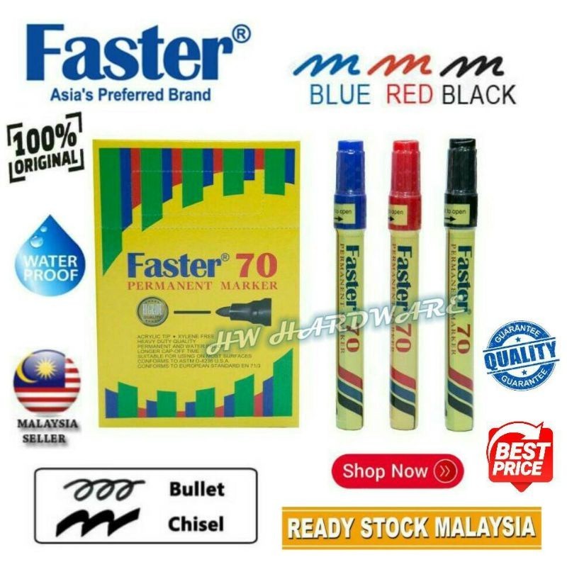 Faster 70 Permanent Marker Pen Black / Blue / Red (1pcs) | Shopee Singapore