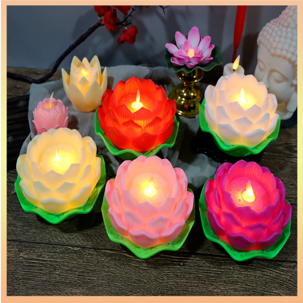 Flickering Flame LED Lotus Flowers Lamp Battery Operated Creative ...