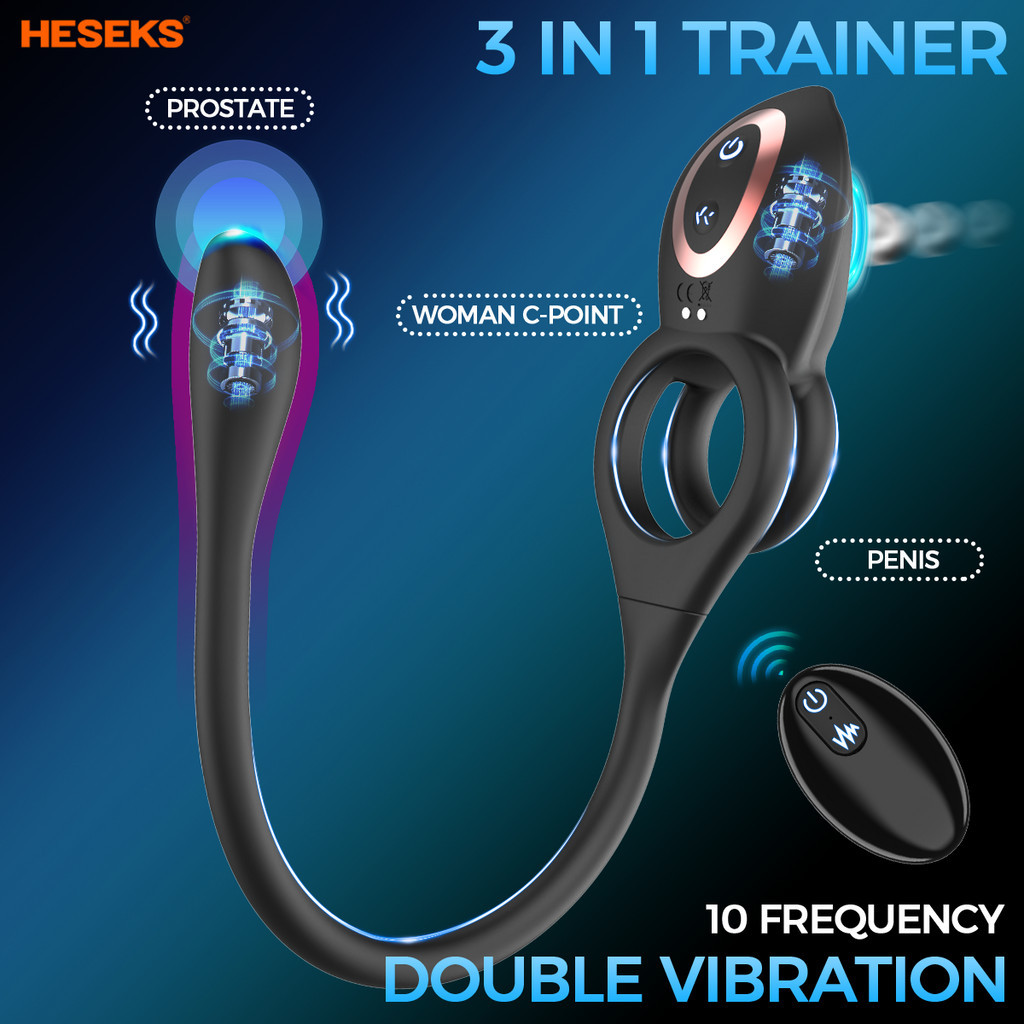 HESEKS 3 in 1 Penis Trainer Vibrating Cock Ring Prostate Massager Male ...