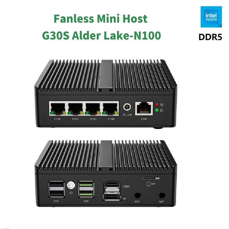 Soft Router G30S Intel N100 DDR5 NVME SSD Industrial Fanless Mini PC 4x2.5G i226 LAN OPNsense ...