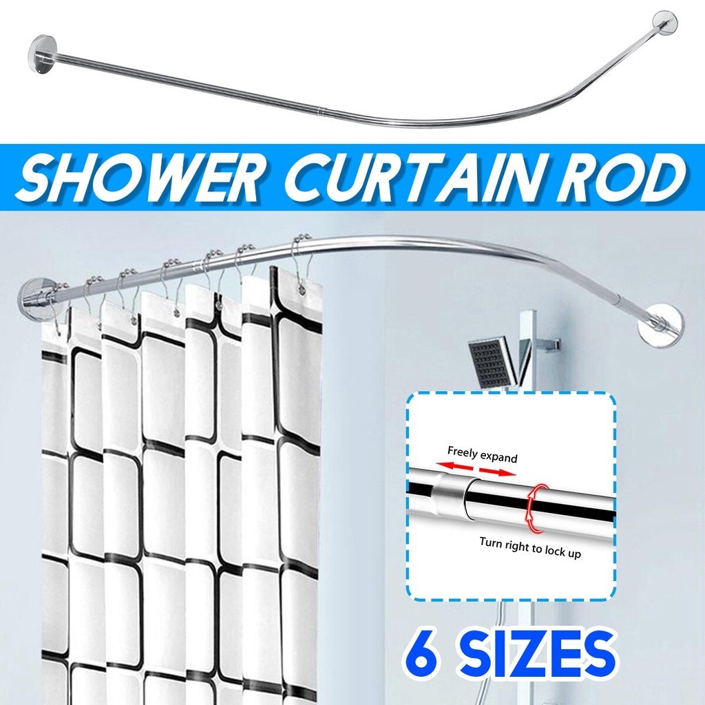 Adjustable L Shaped Bathroom Shower Curtain Rod Extendable Stainless ...