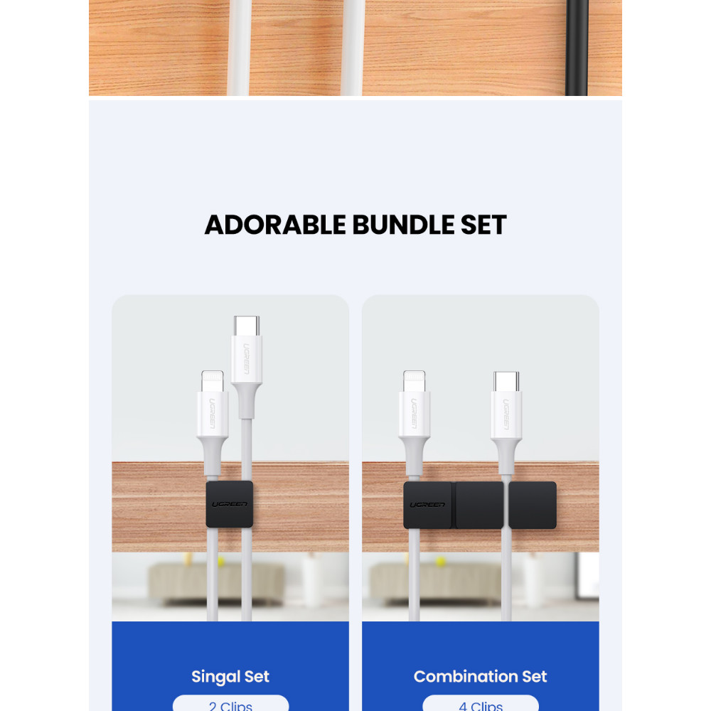 UGREEN Cable Clips Organizer Silicone USB Cable Winder Flexible Cable Management Clips Cable ...