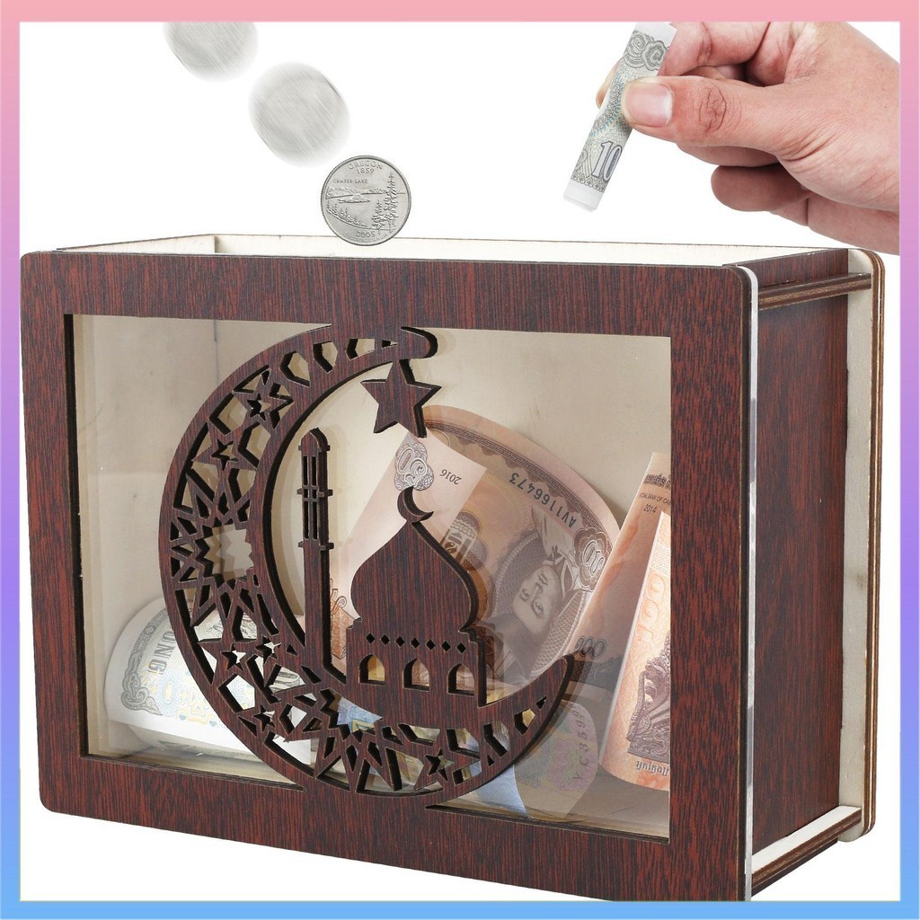 Adult Piggy Bank Wood Money Box with 5000 Euro Saving Target Retro ...