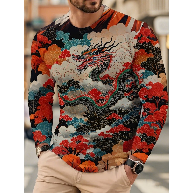 Dragon Xiangyun Pattern T-Shirt For Men Cool Loong 3D Printed T Shirts ...