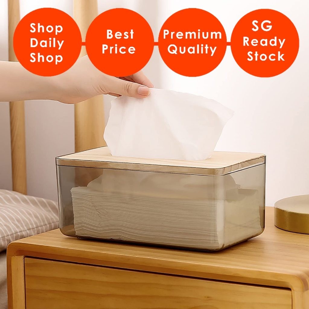 SDS Large Size Tissue Paper Box With Bamboo Cover, Minimalist Clear ...