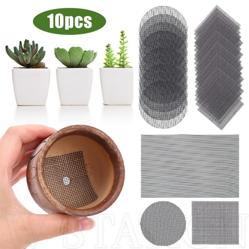 10Pcs Flower Pot Hole Mesh Pad - Round Square Drainage Hole Screen Grid ...