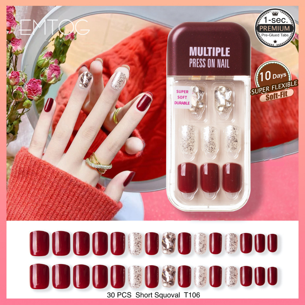 JOYME Press-on Luxury Soft Pre-glue Nails 30pcs Short Long 24 Plain 6 ...