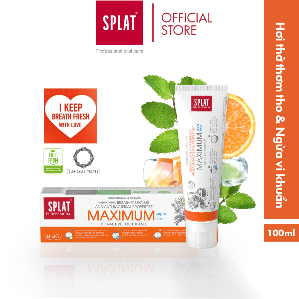 SPLAT Maximum teeth whitening toothpaste, strong antibacterial, fresh ...