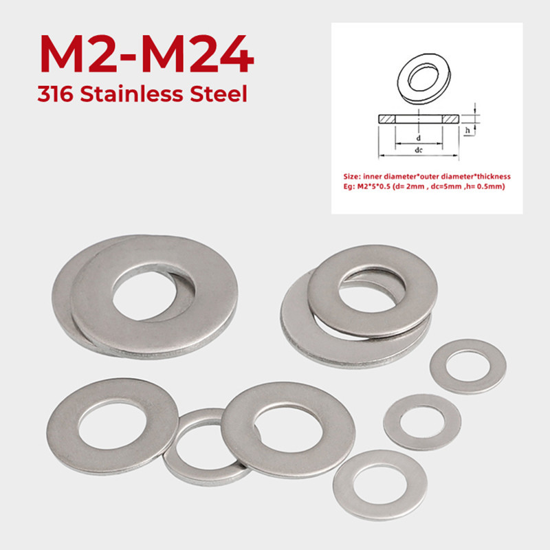 316 Stainless Steel Flat Washer M2 M3 M4 M5 M6 M8 M10 M12 M14 M16 M18 M20 M22 M24 Plain Gasket ...