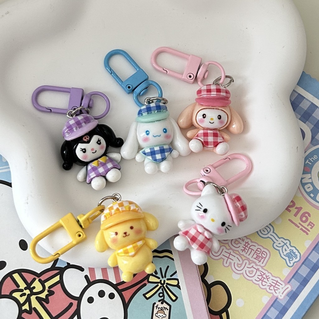 Sanrio creative Hat kuromi melody cinnamon roll keychain ins cute ...