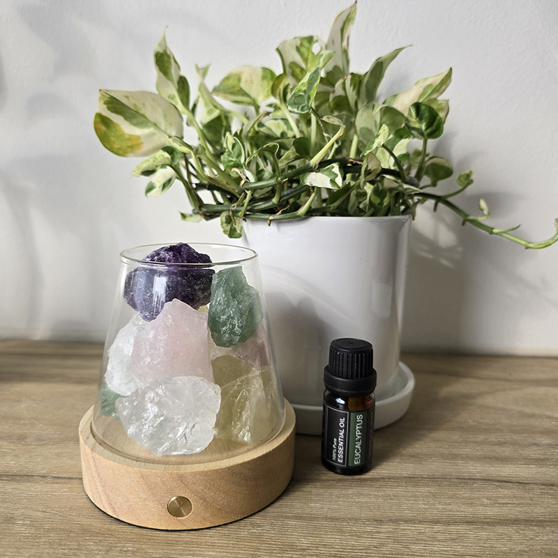 Aura Haven Natural Raw Crystal Diffuser with Wireless Touch Sensor LED Light Base Gift Set ...