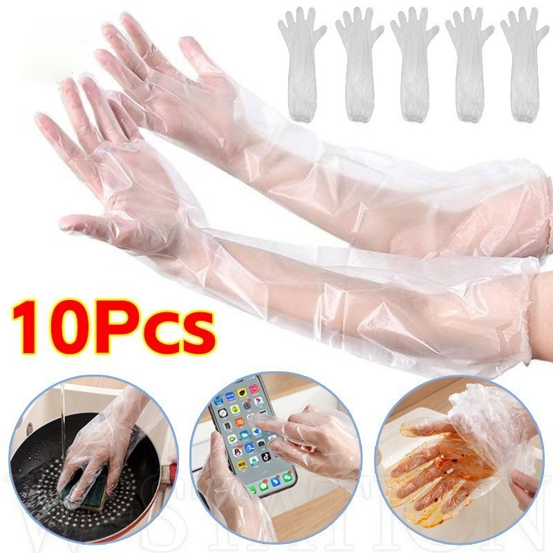 Disposable Transparent Extended Gloves / Kitchen Dishwashing Clean ...