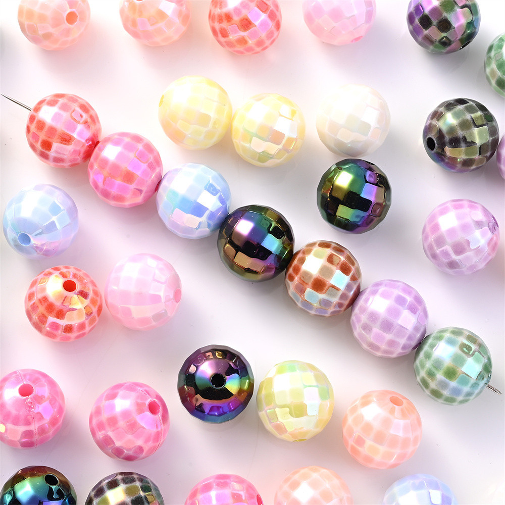 16mm 10pcs Acrylic UV Plated Colored Cut Earth Beads Round Beads DIY ...