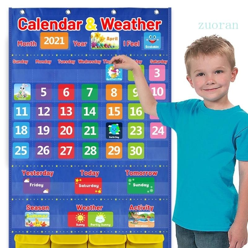 ZUOO Calendar Weather Pocket Chart Classroom Monthly Calendar Chart ...