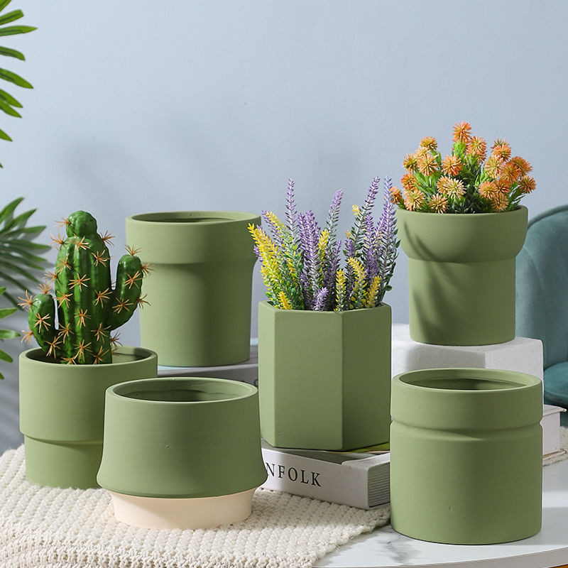 Geometric Flat Ceramic Plain Burning Flower Pot Morandi Nordic Style ...