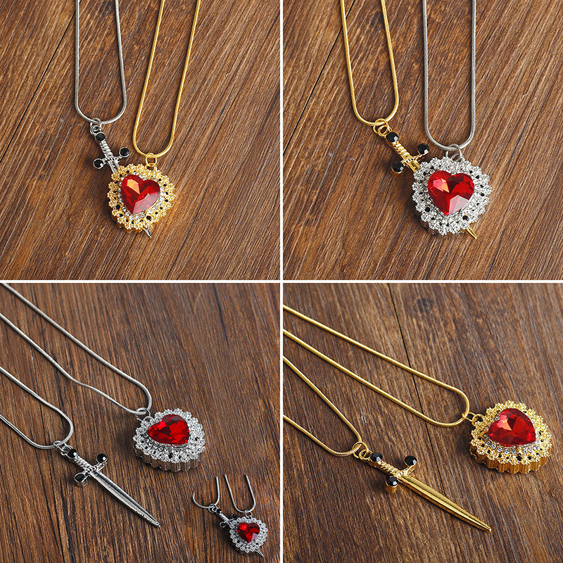 2Pcs Red Heart Sword Necklaces for Women Men Couple Punk Metal Clavicle ...