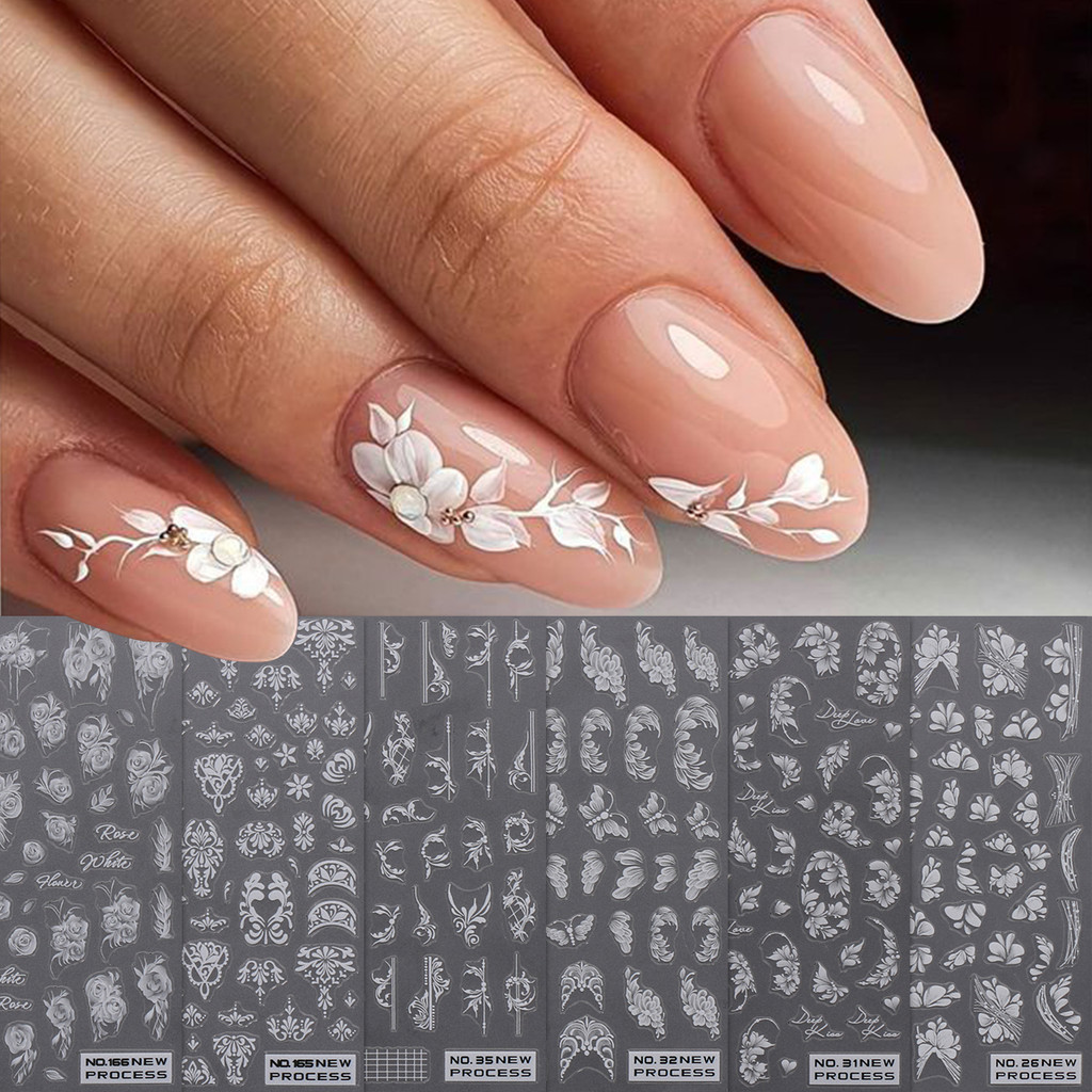 HAMA NAIL Thin Tough Manicure Stickers Wholesale White Lace Flower ...