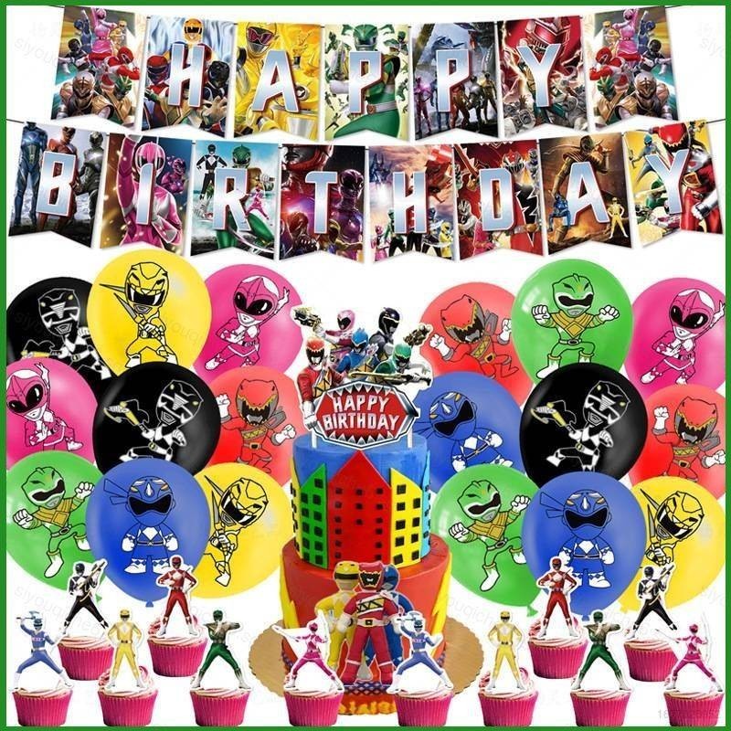 POWER RANGERS Theme kids birthday party decorations banner cake topper ...