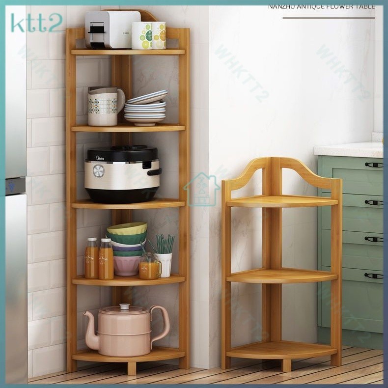 Floor tripod bathroom slot right Angle cabinet Solid wood bamboo living ...