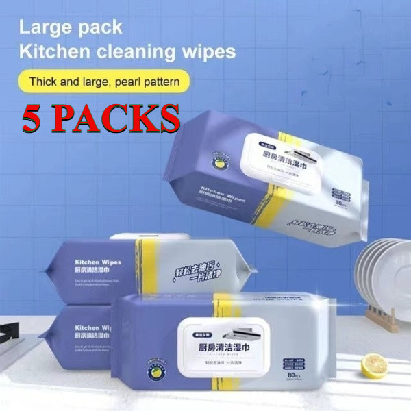 5 Packs 80pcs Thick Kitchen Cleaning Wipes Multifunctional Strong ...
