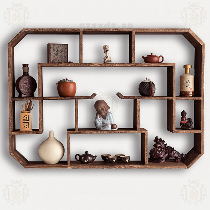 Antique Shelf Solid Wood Chinese Style Wall-Mounted Tea Shelf Shelf ...