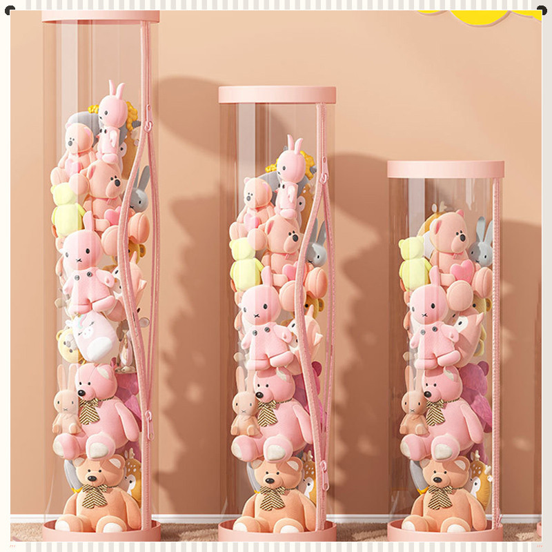 【Zipper】Doll Storage Bucket Transparent Cylindrical Storage Box ...