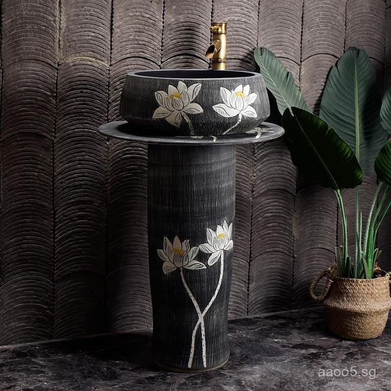 Ceramic Pedestal Basin Freestanding Integrated Wash Basin Retro Wash ...