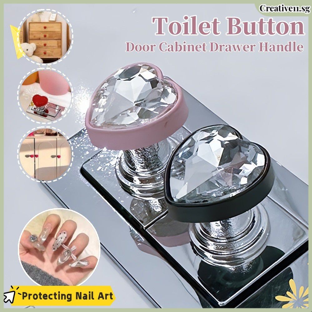 Toilet Tank Push Button Crystal Heart Shape Long Nail Art Auxiliary ...