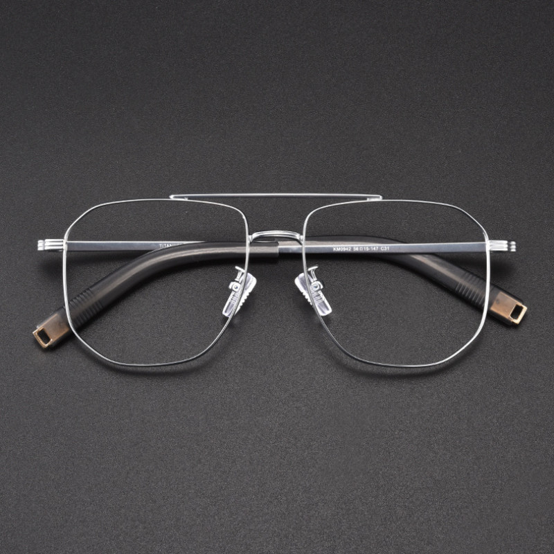 Light Large Frame Eyeglasses Men Retro Double Beam Spectacles Titanium ...