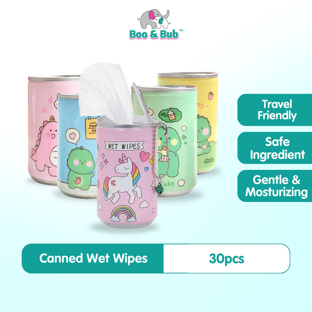 🐘Boo&Bub🐘 30pcs Canned Cute Wipe | Alcohol Paraben Fragrance Free Baby ...