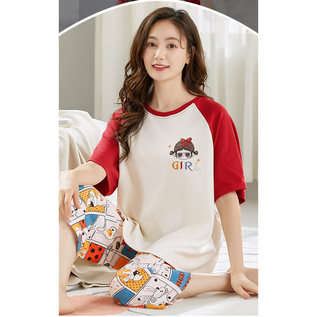 Pyjamas Women Cotton 3/4 Length Chest pad Pajamas Set Summer Sleepwear ...