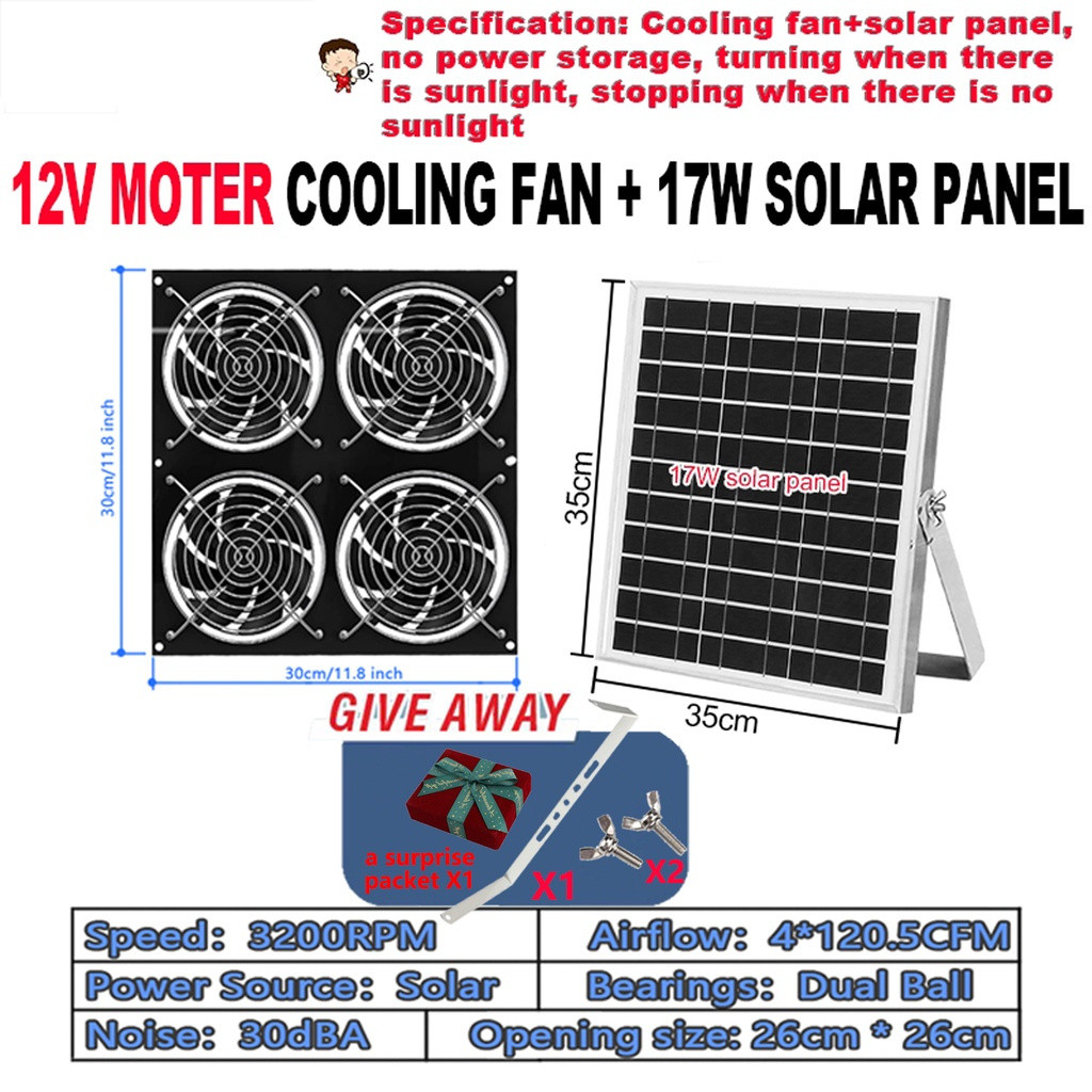 3500RPM Exhaust Fan 20W Solar panel DC 12V Ventilation Fan Kipas Ekzos ...