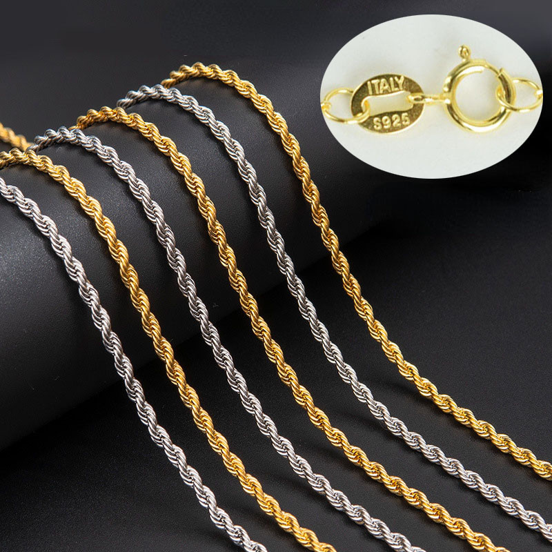 NEW 925 sterling silver Necklace Thick Chain simple 18K Gold Twists ...