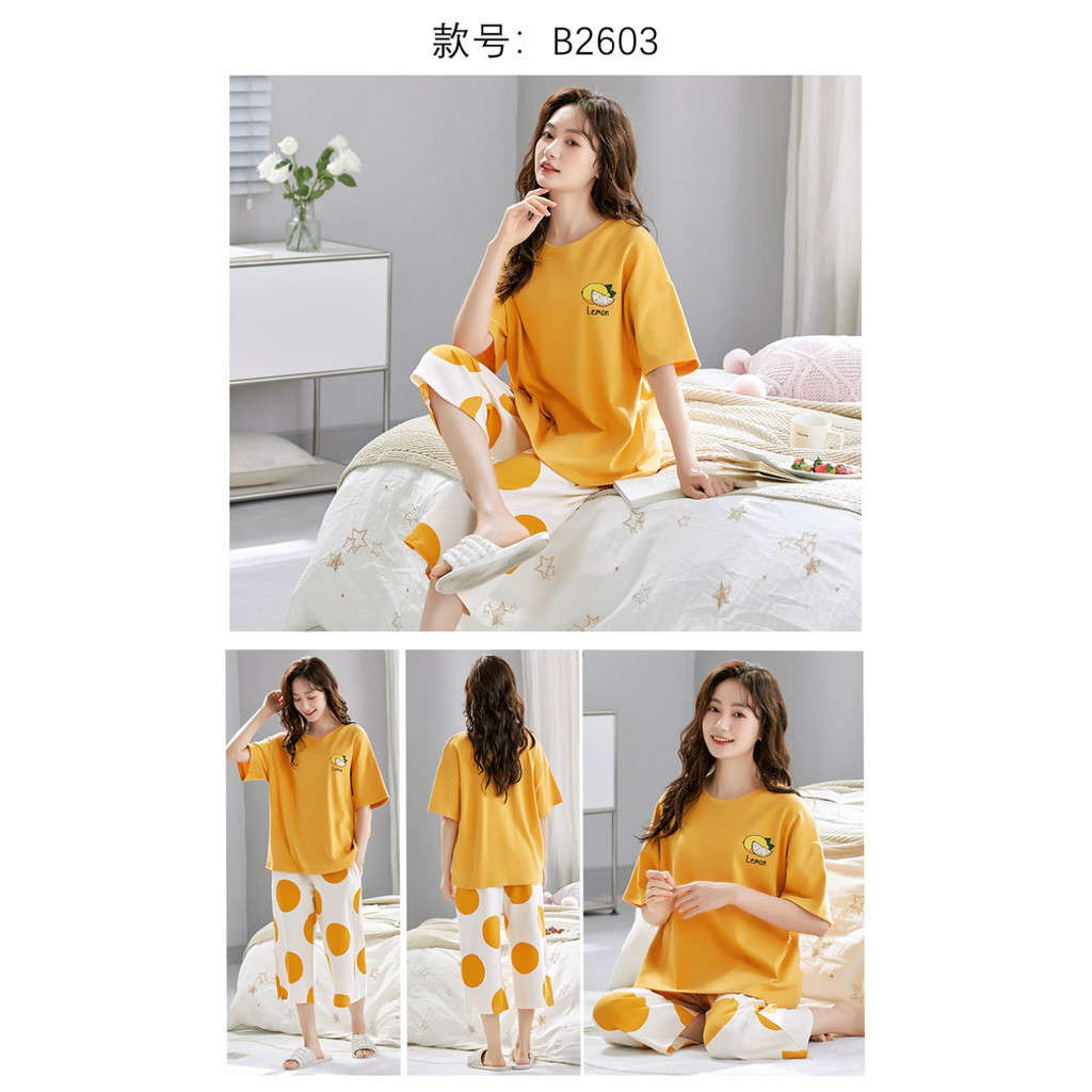Sleepwear Woman Cotton Pyjamas Women 3/4 Length Chest pad Pajamas Set ...