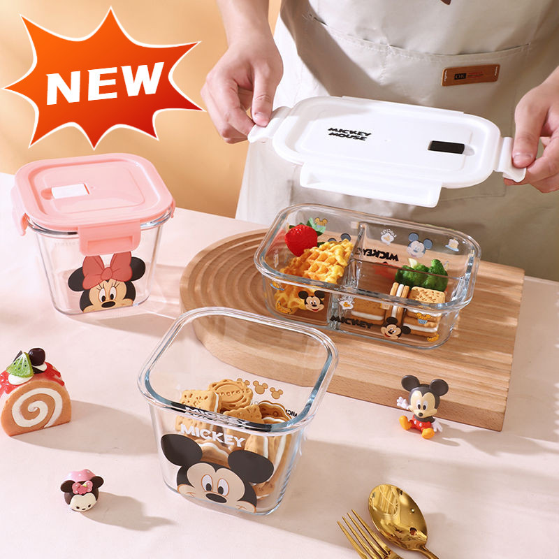 Graby2025 Disney Mickey Glass Sealed Fresh-keeping Box Refrigerator ...