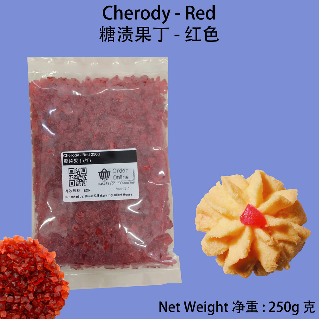 Cherody - Red 250G / Buah Cherry Merah Potong / Tutti Frutti 糖渍果丁 - 红色 ...