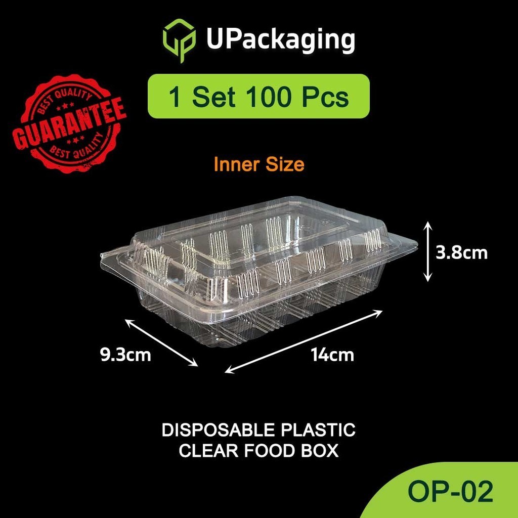 [100 Pcs] OP-02 Plastic Transparent Container-Bakery Disposable Plastic Clear Food Box - Bekas ...