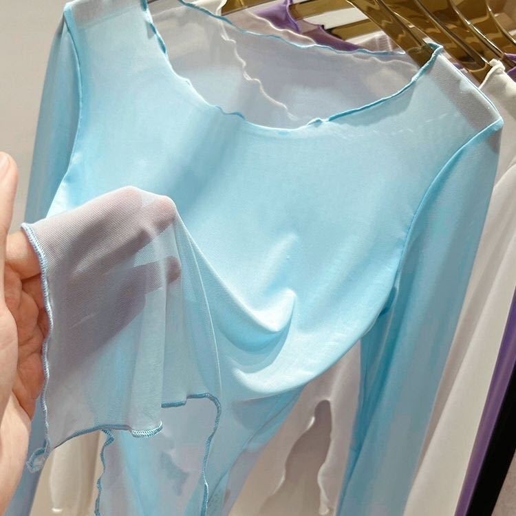 Ice silk mesh bottoming shirt for women in summer, sun protection long ...