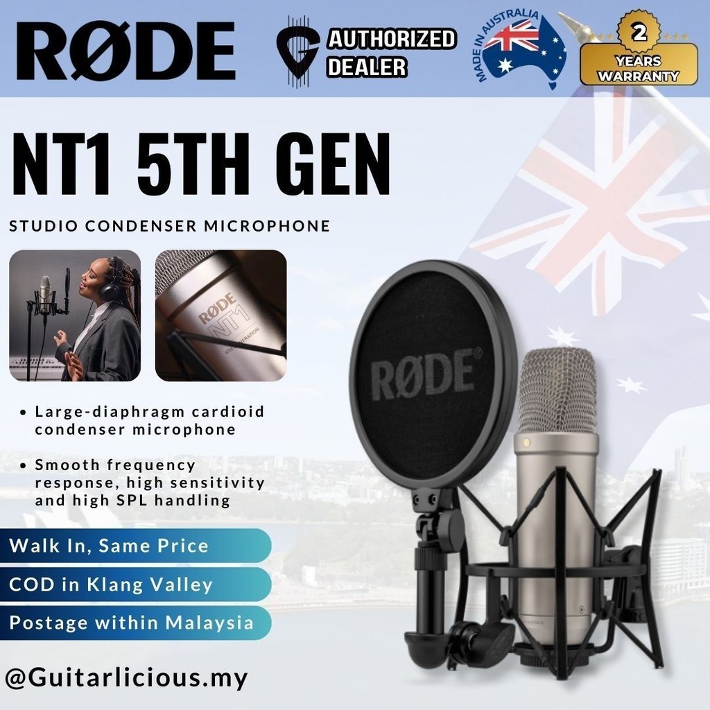 RODE NT1 5th Generation Studio Condenser Microphone - Silver / Nickel ( NT1GEN5 / NT1-5TH / NT1 ...