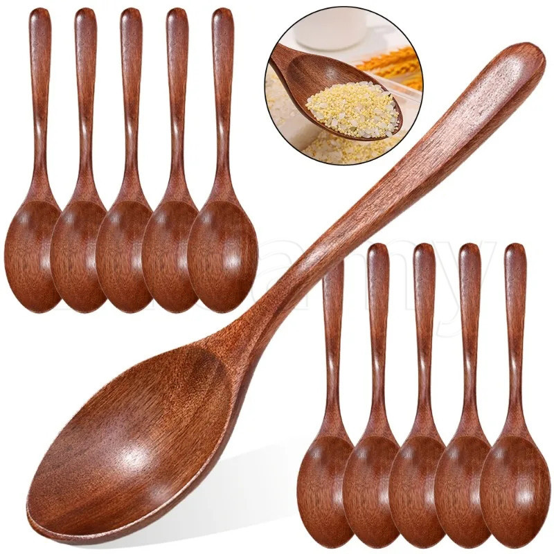 Ellipse Natural Wooden Spoon - Long Handle Wood Soup Spoon - for Sugar ...