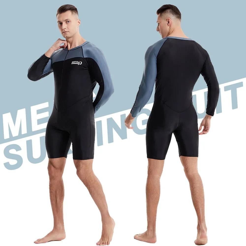 [Toronto1] Men's Long-sleeved One-piece Swimming Suit Beach Male Shorty ...