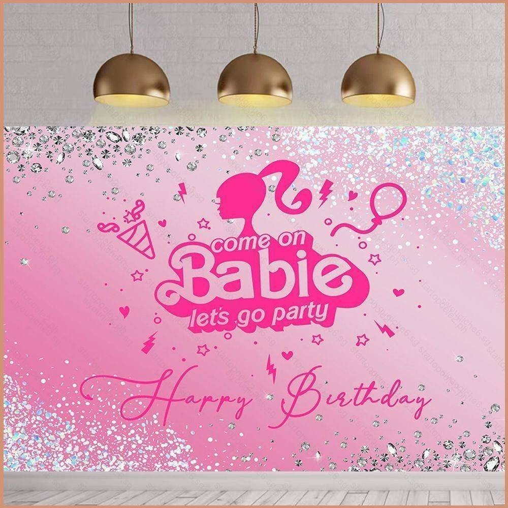 pink Barbie Princess pink Birthday theme backdrop banner party ...