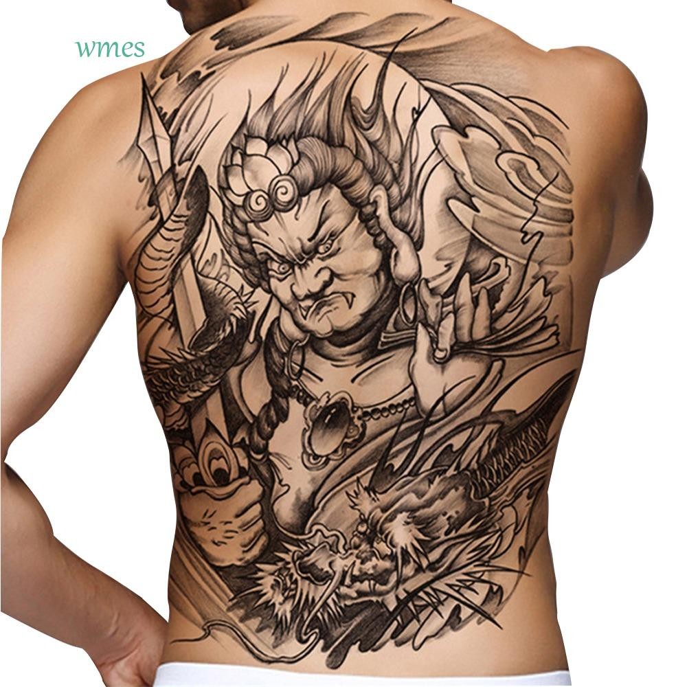 WMES1 Full Back Tattoo Sticker, Guan Gong Angel Wings Cross Full Back ...