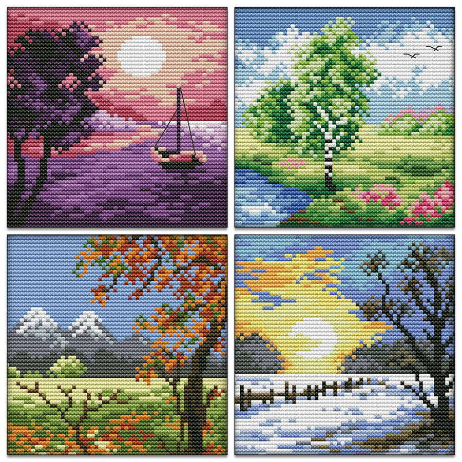 Cross Stitch Set, Four Seasons, Beautiful Countryside, Scenery, 14/11CT ...