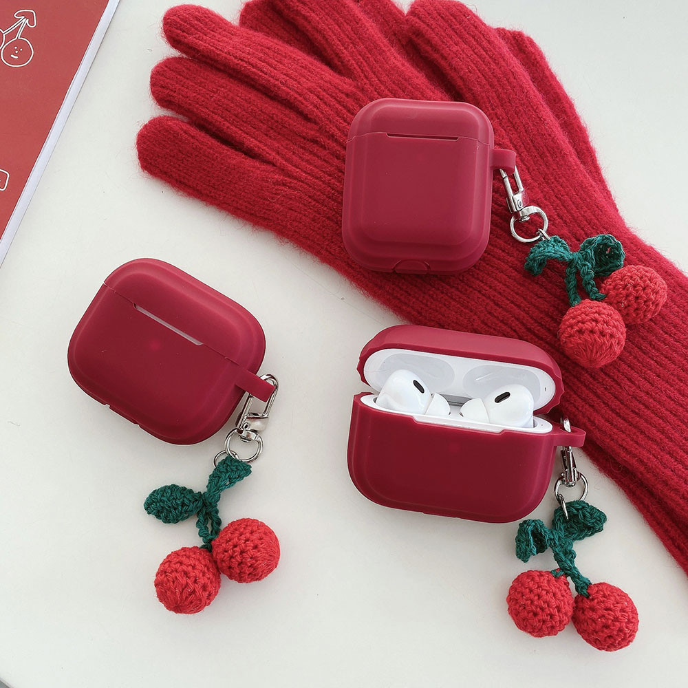 Knitted Red Cherry Pendant Earphone Case For AirPods 4 Pro2 Pro 2nd ...