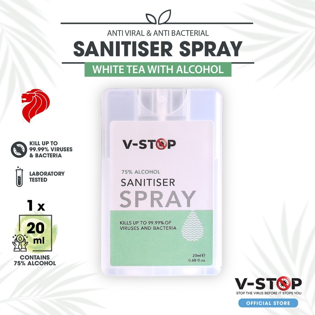 V-STOP White Tea Antiviral & Antibacterial 75% Alcohol Card Sanitiser ...