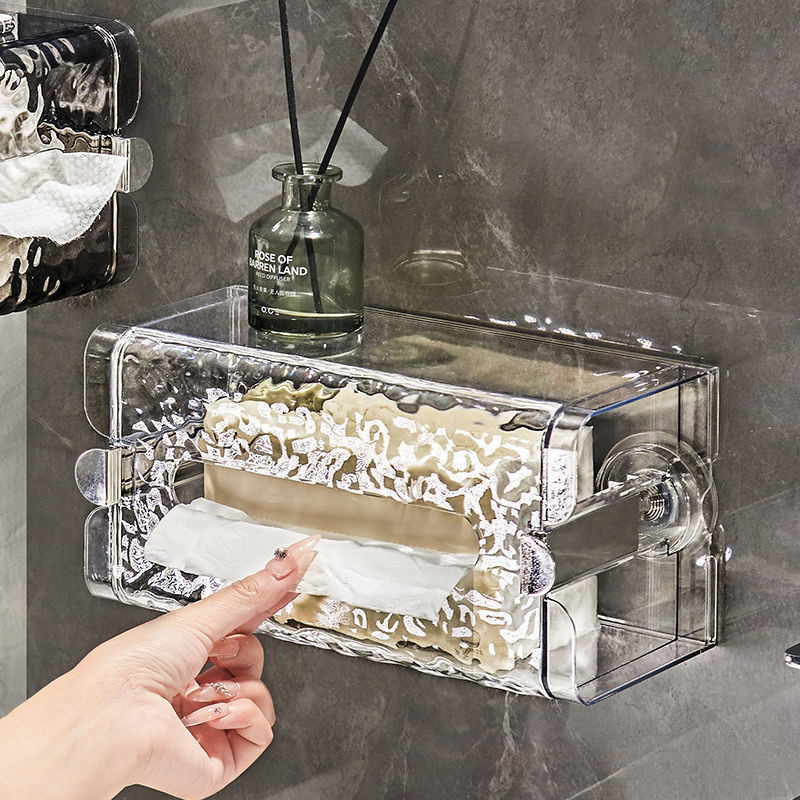 Suction Cup Tissue Holder Box Wall-mounted No Drilling Transparent ...