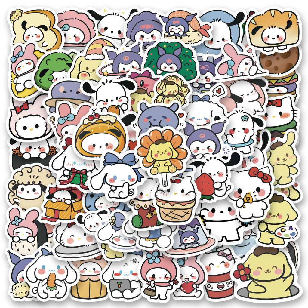 100 pcs Qute Funny Sanrio Cartoon Waterproof PVC Stickers | Shopee ...