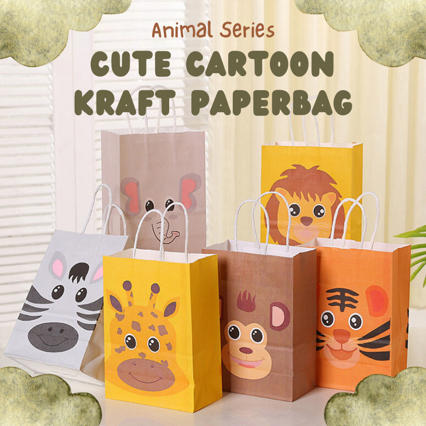 [1PC] Animal Series Kraft Paper Bag || Gift Bag Animals with Handles ...